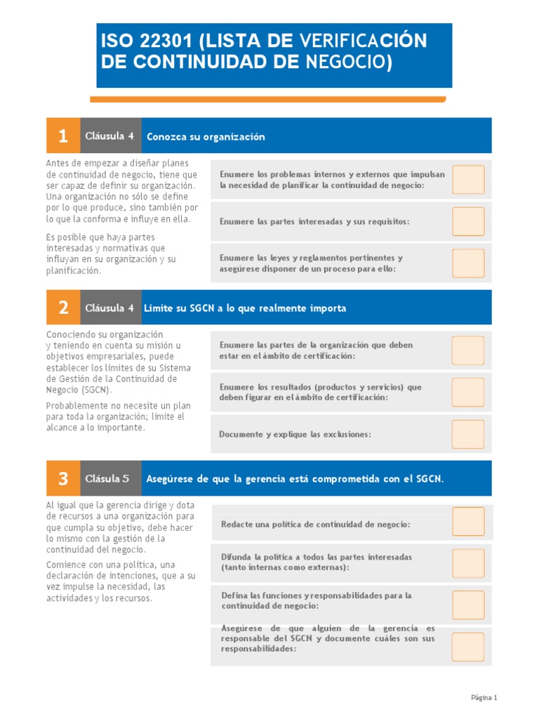 ISO22301 - Lista de Verificación de Continuidad de Negocio | PDF ...