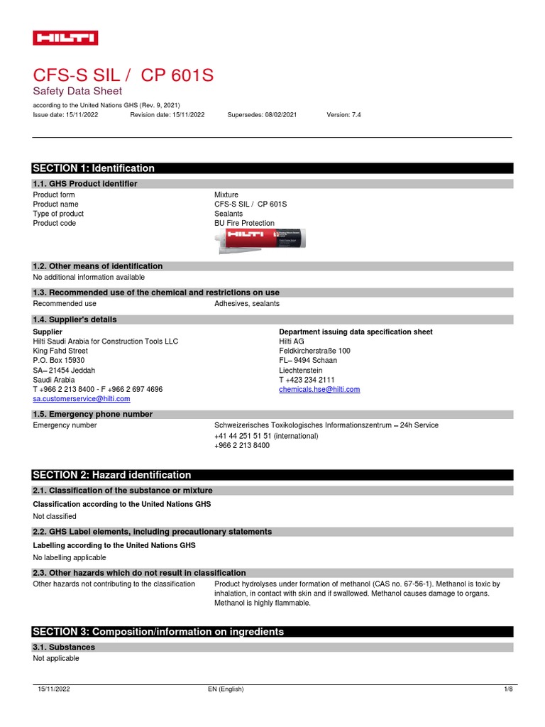 Material Safety Datasheet CFS S SIL CP 601S EN Material Safety ...