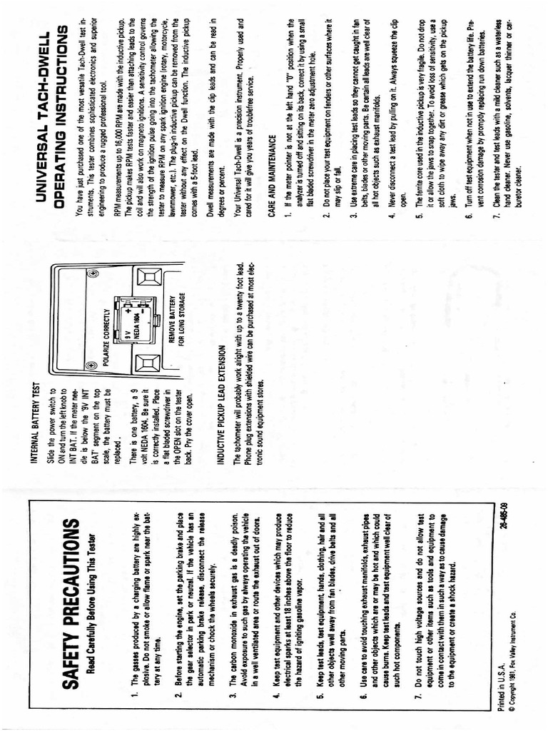 TD-56 Tachometer & Dwell Meter Instr2 | PDF
