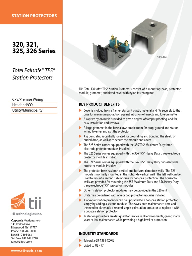 320, 321, 325, 326 Series: Totel Failsafe® TFS® Station Protectors | PDF | Equipment ...