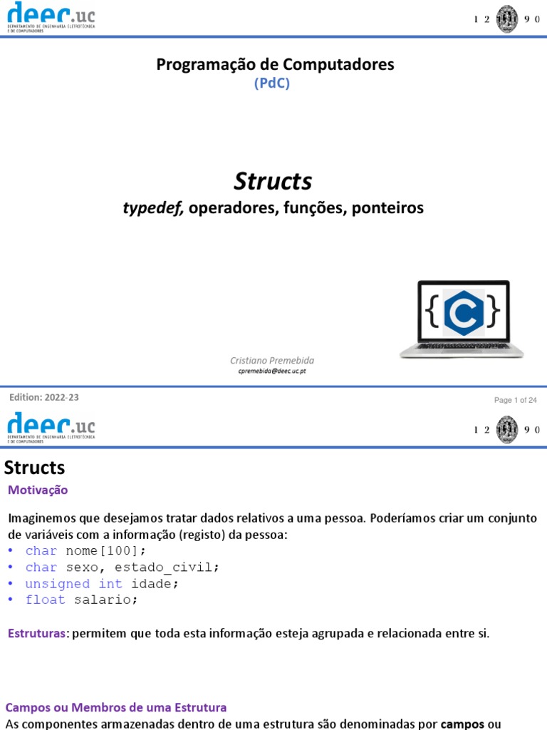 Aula11 Structs | PDF | Ponteiro (programação de computadores) | Dados ... Aula11 Structs | PDF | Ponteiro (programação de computadores) | Dados ...