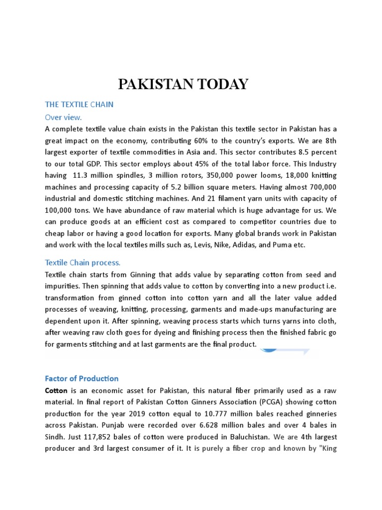 Pakistan Textile Industry | PDF | Textiles | Cotton