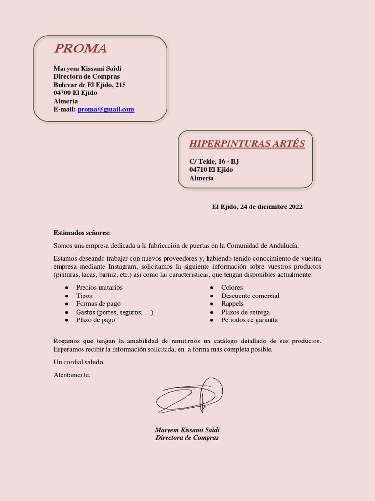 Carta A Hiperpinturas Artés | PDF