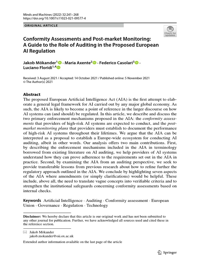 Conformity Assessments and Post Market Monitoring | PDF | Artificial ... Conformity Assessments and Post Market Monitoring | PDF | Artificial ...