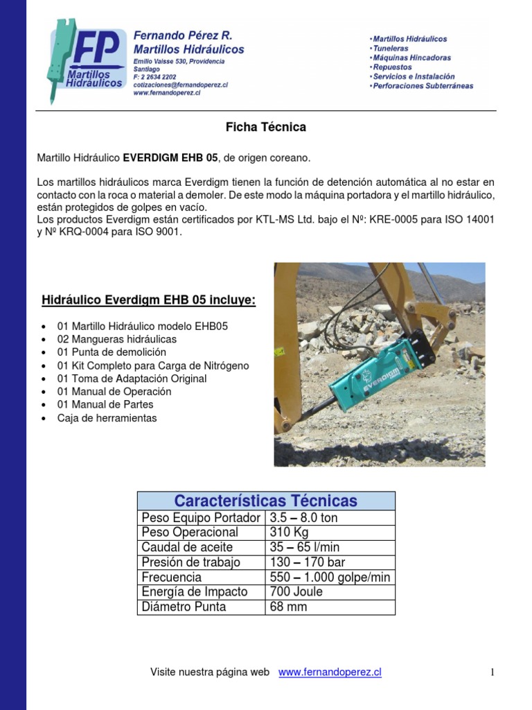 Ficha Tecnica - Martillo Everdigm EHB05 | PDF