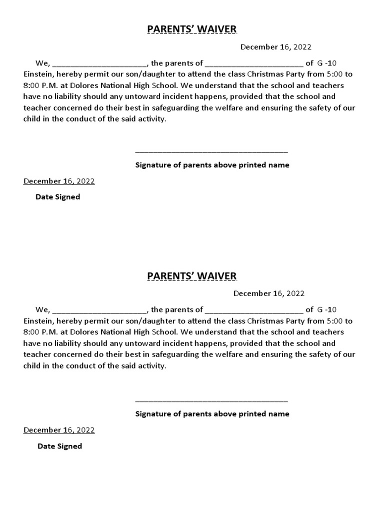 Xmas Party Consent Forms | PDF
