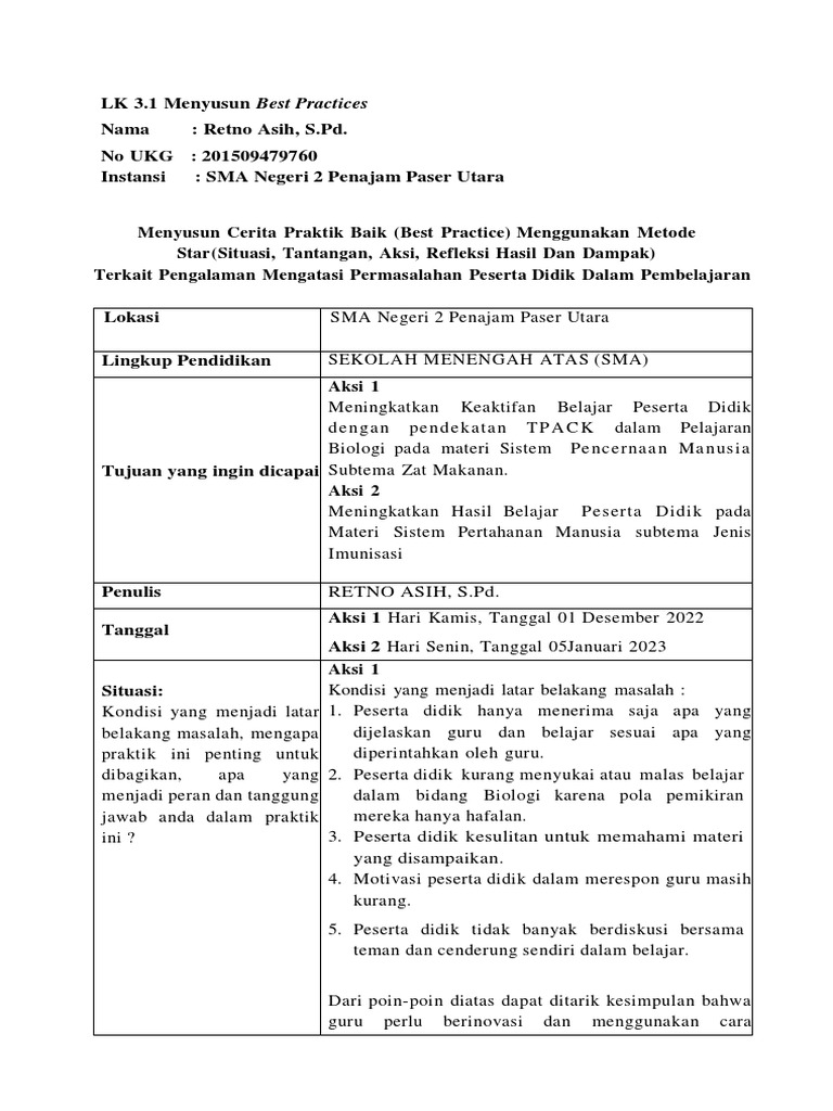 LK 3.1 Penyusunan Best Praktice | PDF