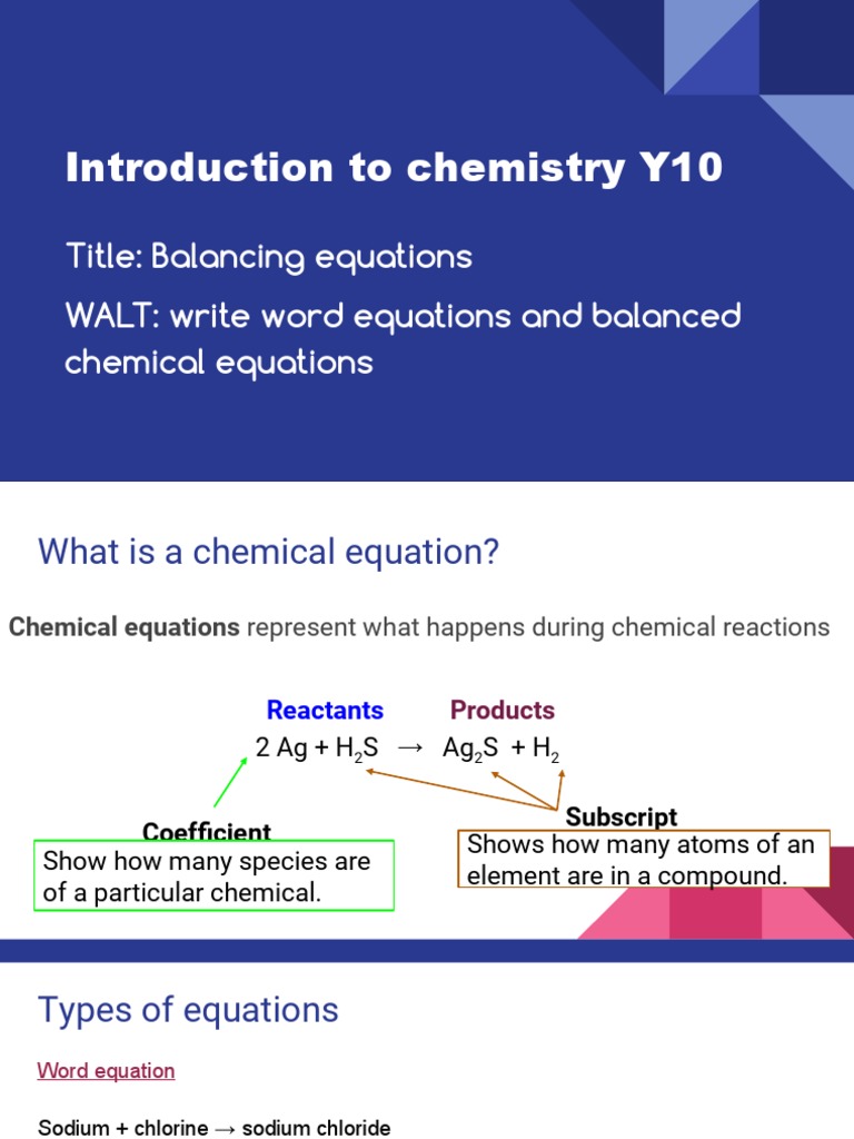 Balancing Equations | PDF | Chlorine | Chemical Reactions