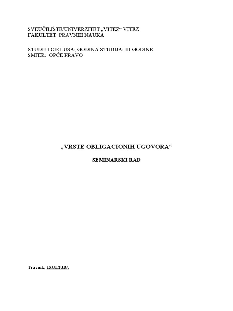 VRSTE OBLIGACIONIH UGOVORA Filip Vidovic | PDF