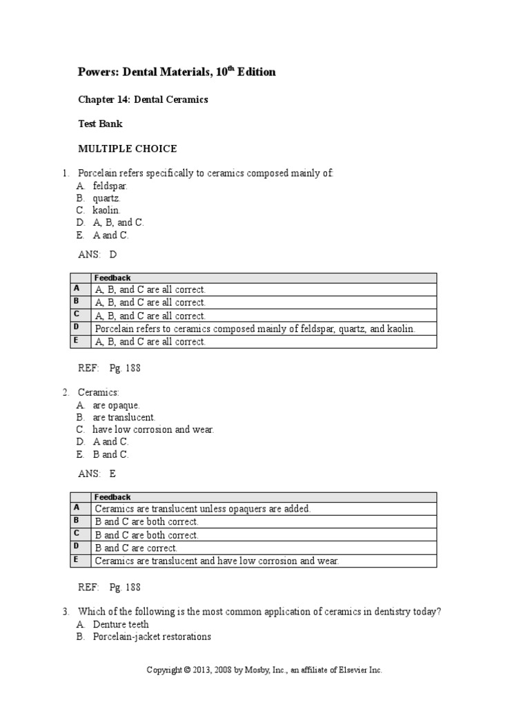 Dental Material MCQ Test Bank. Chapter 014 | PDF | Ceramics | Silicon ...