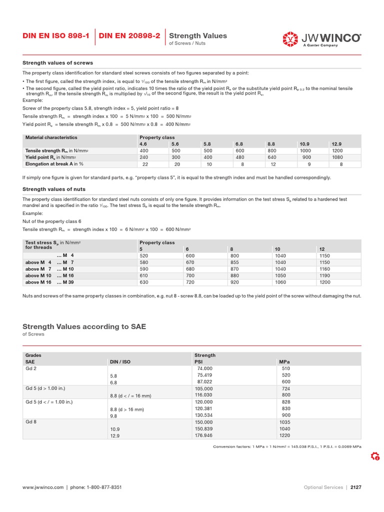 DIN EN ISO 898-1 DIN EN 20898-2: Strength Values | PDF | Strength Of ...