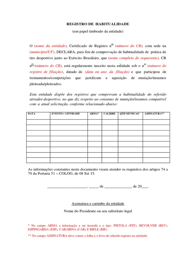 Modelo Registro de Habitualidade | PDF