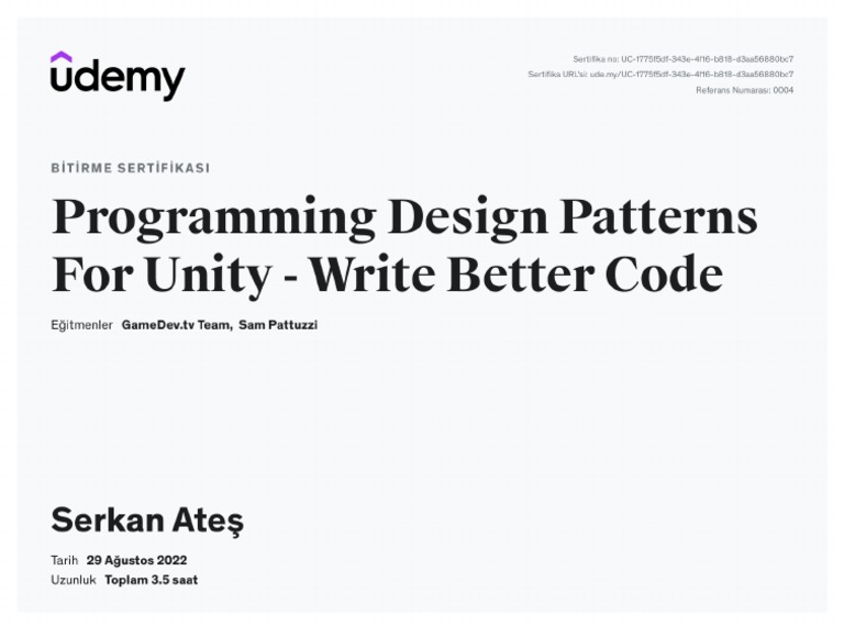 Design Patterns For Unity Udemy Certificate | PDF