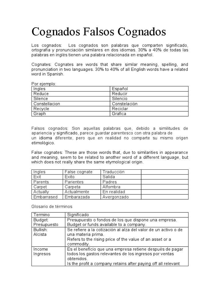 Cognados Falsos Cognados | PDF | Bancos | Business