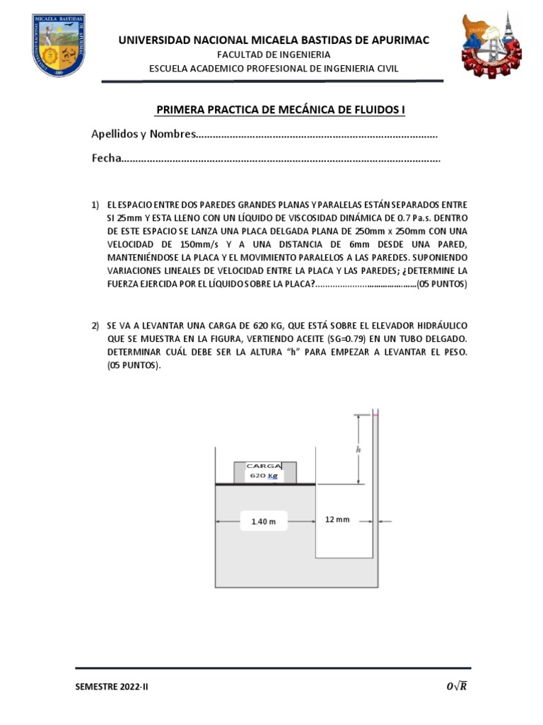Primera Practica Calificada MF - I | PDF | Líquidos | Presión