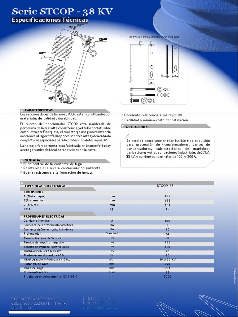 Ficha Tecnica Stcop 38 KV, 170 KV Bil, 100 A, 10 Ka | PDF | Resistor | Electromagnetismo