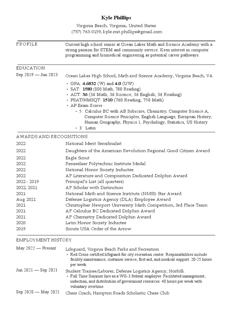 Academic Resume - Kyle Phillips | PDF
