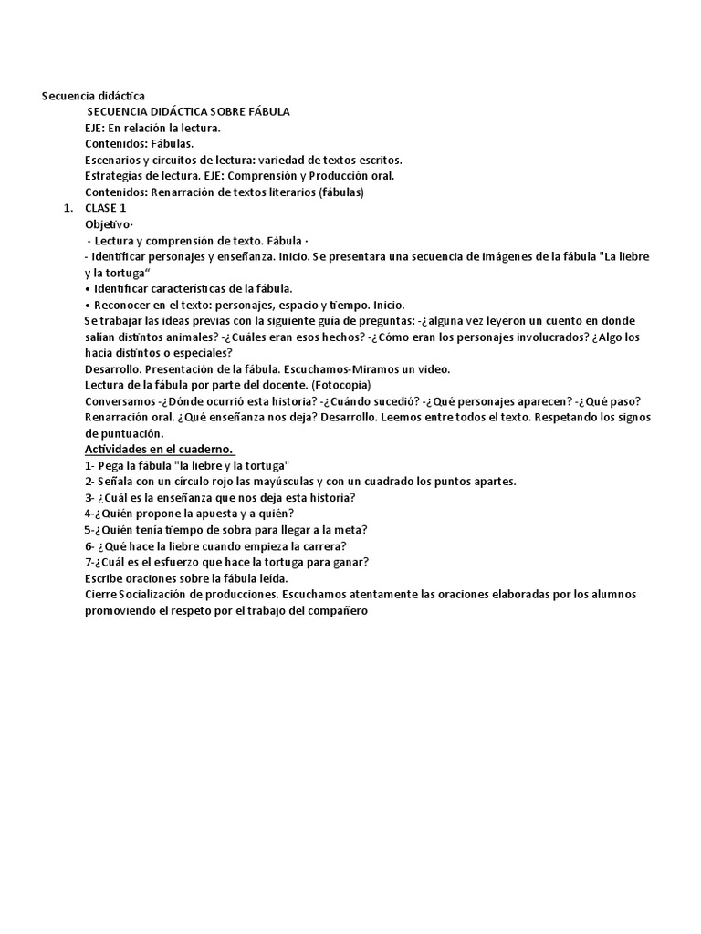 Secuencia Didáctica Fábulas | PDF | Fábula | liebre