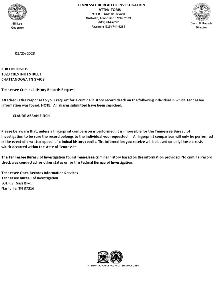 Claude Finch Background Check | PDF | Criminal Record | Tennessee