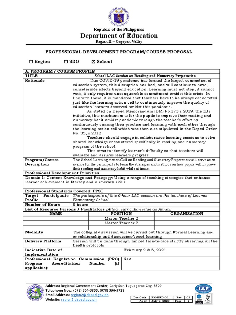 Professional Development Program-Course Proposal On Reading | PDF | Teachers | Learning
