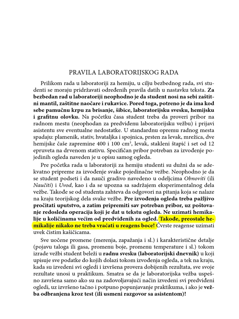Uvod u hemiju - Praktikum za laboratorijske vežbe | PDF