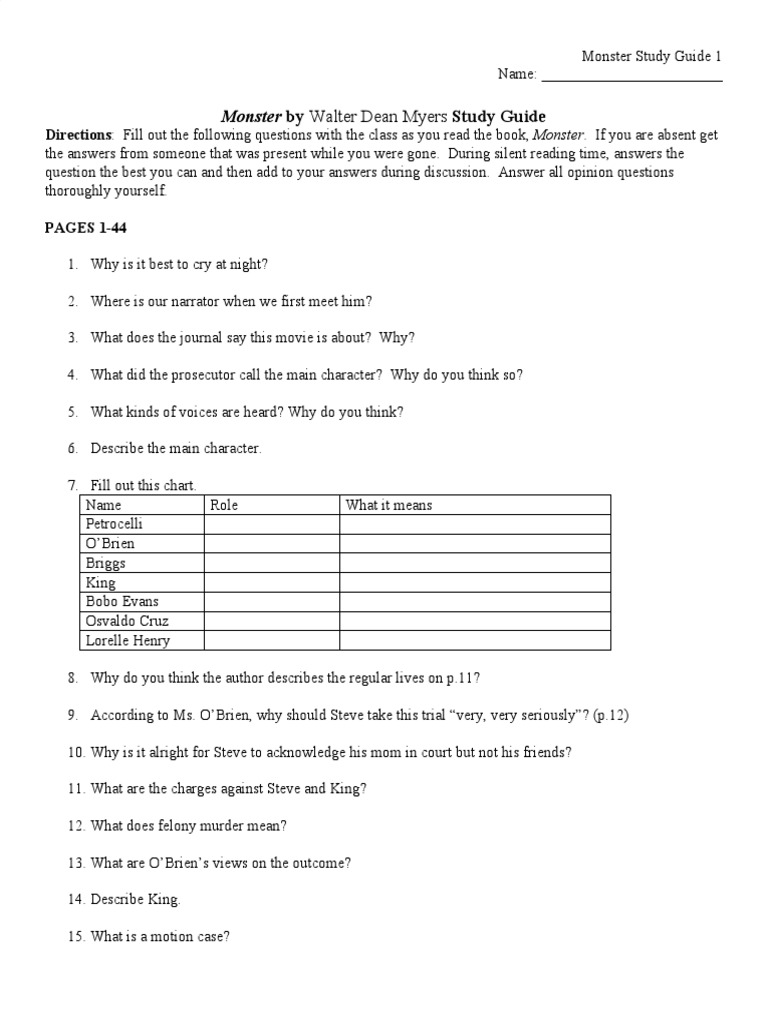 Joyce Coston - Monster - Study - Guide | PDF | Witness | Testimony