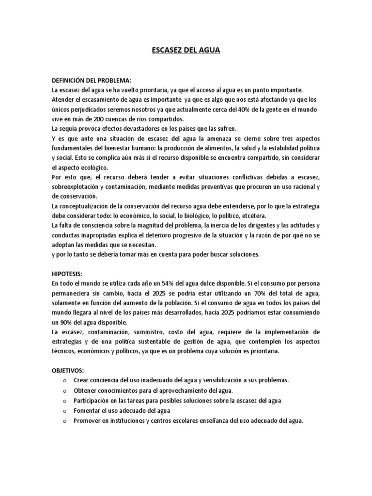 Escasez de Agua: Problemas y Soluciones | PDF | Agua | Contaminación