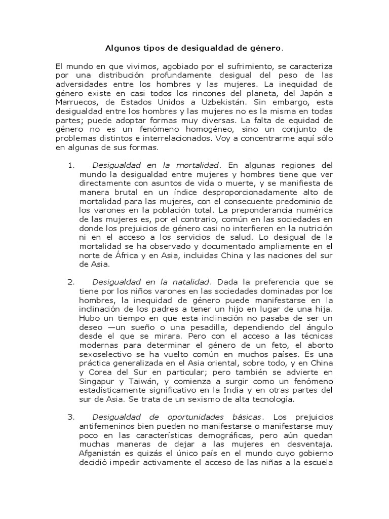 Algunos Tipos de Desigualdad de Género | PDF | Desigualdad social ...
