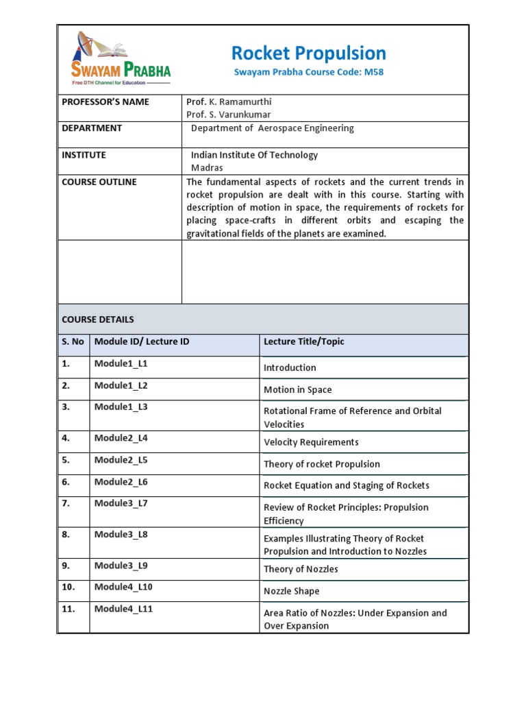 Rocket Propulsion Course Overview | PDF | Rocket Propellant | Rocket