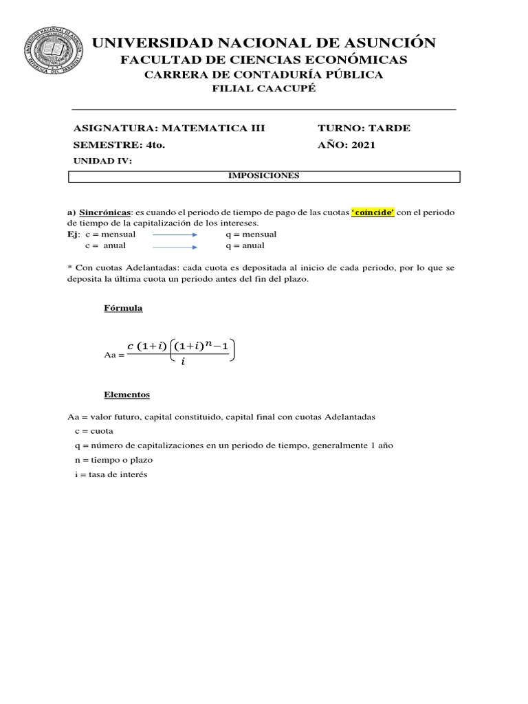 Imposiciones - Adelantadas | PDF