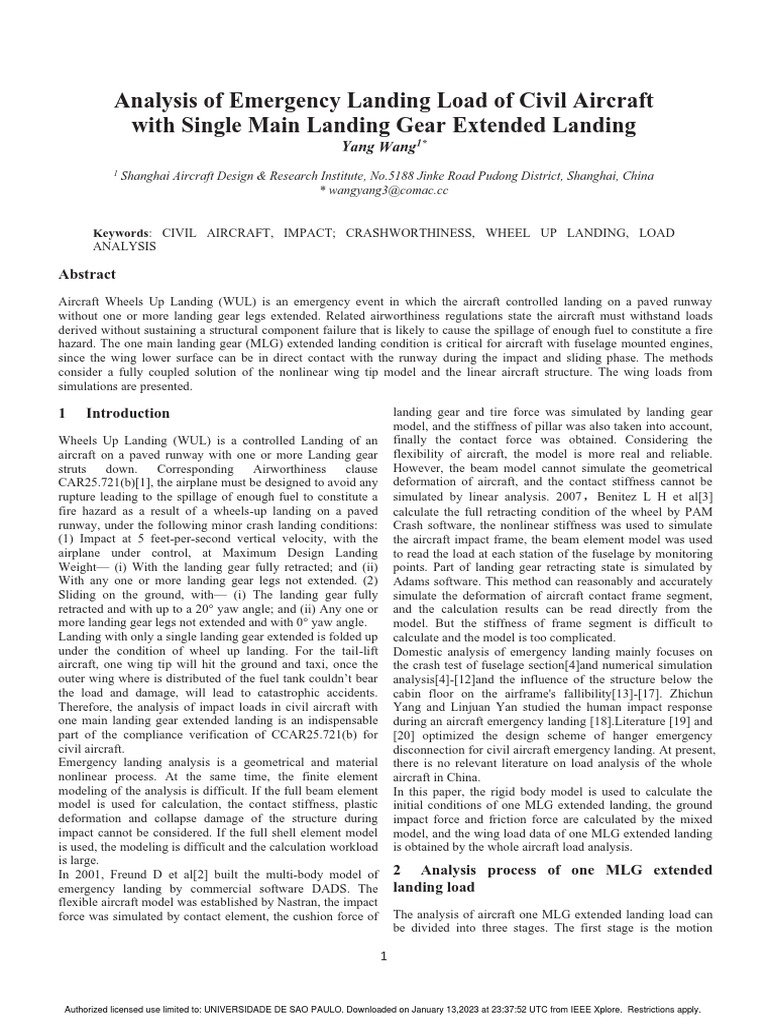 Analysis of Emergency Landing Load of Civil Aircraft With Single Main ...