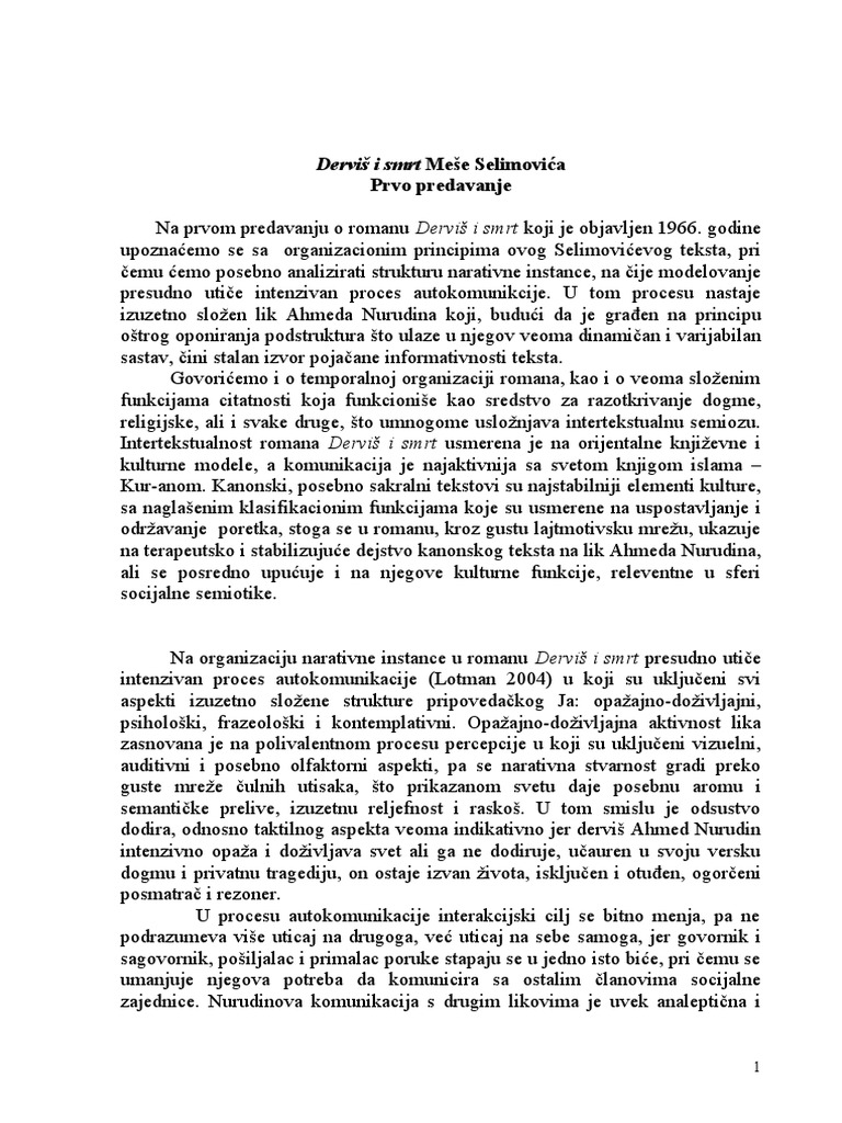 Derviš I SMRT, Prvo I Drugo Predavanje - Vježbe | PDF