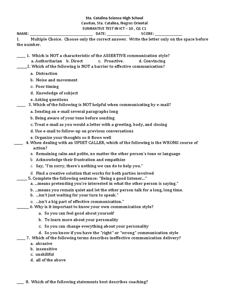 Ict 10 Summative Test Q1 C1 Pdf Leadership Communication