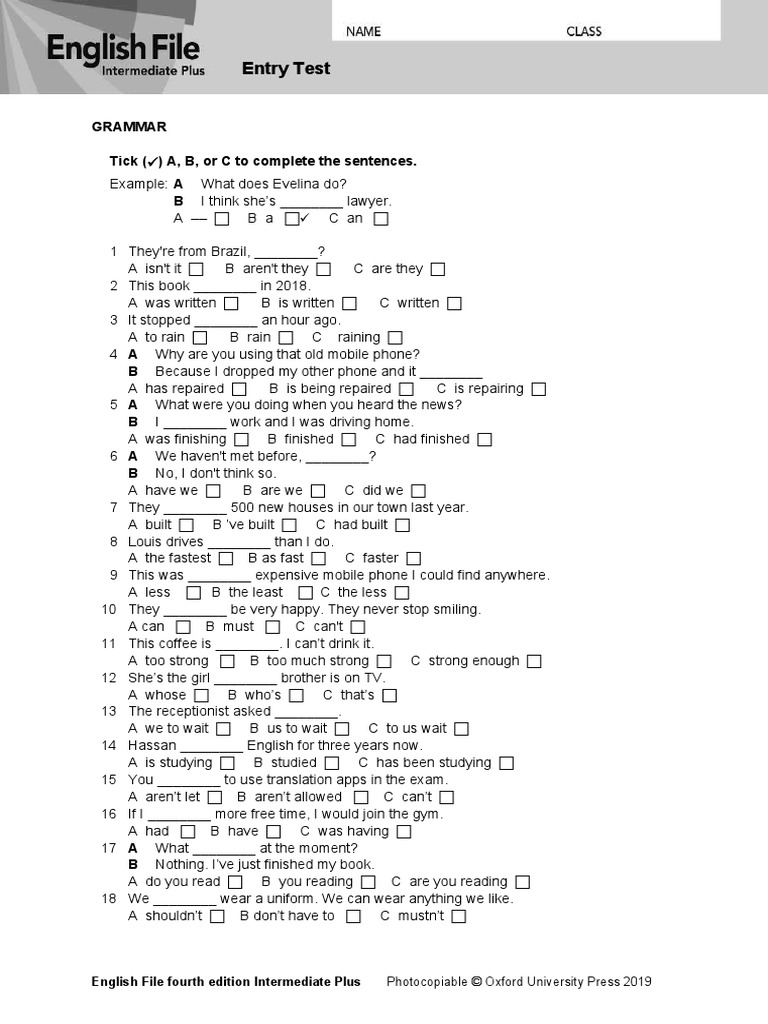 EF4e Intplus Entry Test | PDF