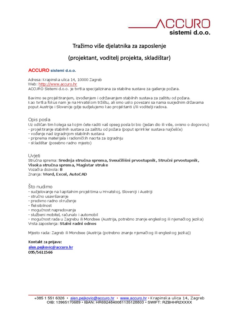 Oglas Za Posao Accuro Sistemi | PDF