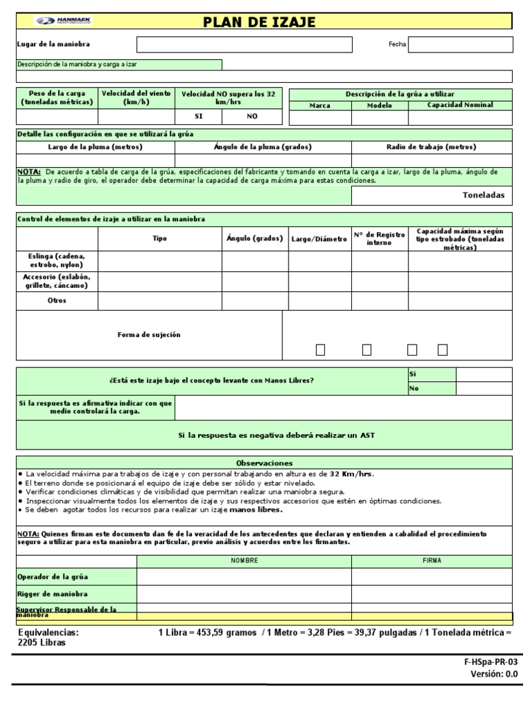 Formato Plan de Izaje | PDF