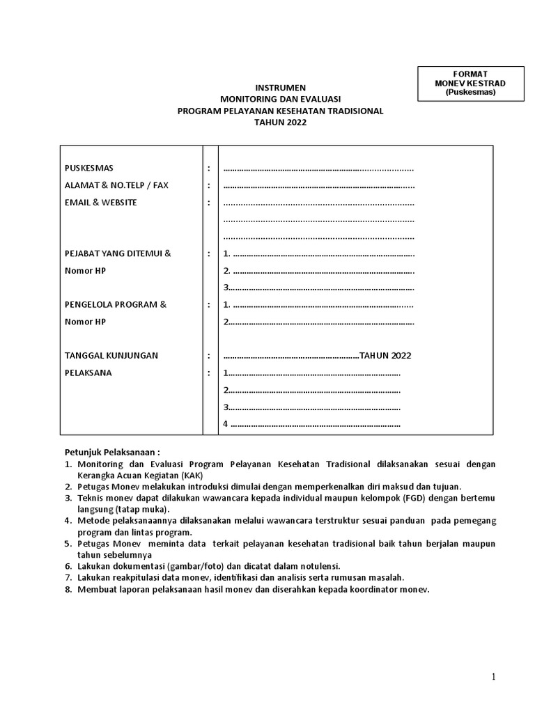 KESTRAD Instrumen Puskesmas | PDF | Komputer