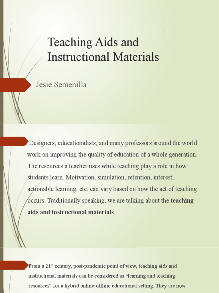 Teaching Aids and Instructional Materials | PDF | Teachers | Reality