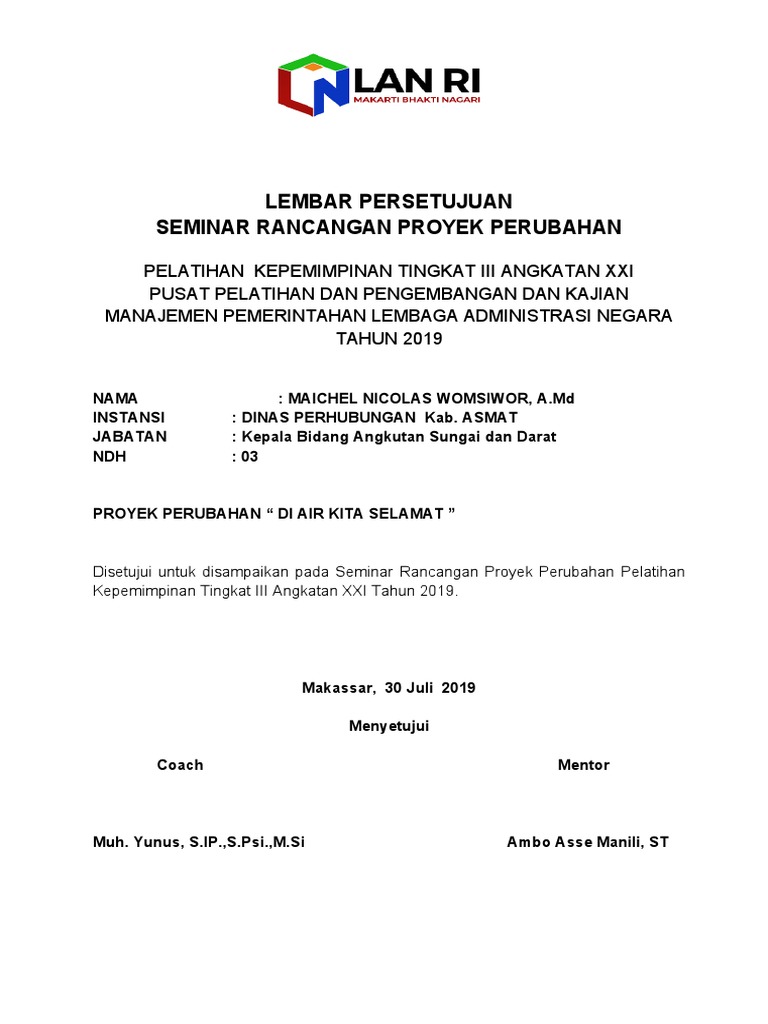Format Lembar Persetujuan Dan Pengesahan Untuk Seminar Rancangan PP PK ...
