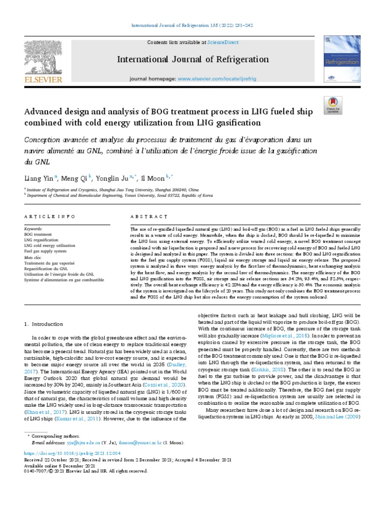 Advanced Design and Analysis of BOG Treatment Process in LNG Fueled ...