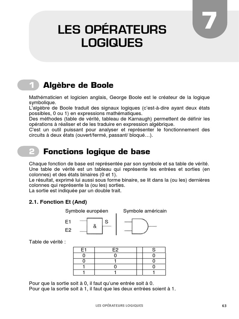 Opérateurs logiques et algèbre de Boole | PDF | Algèbre de Boole ...
