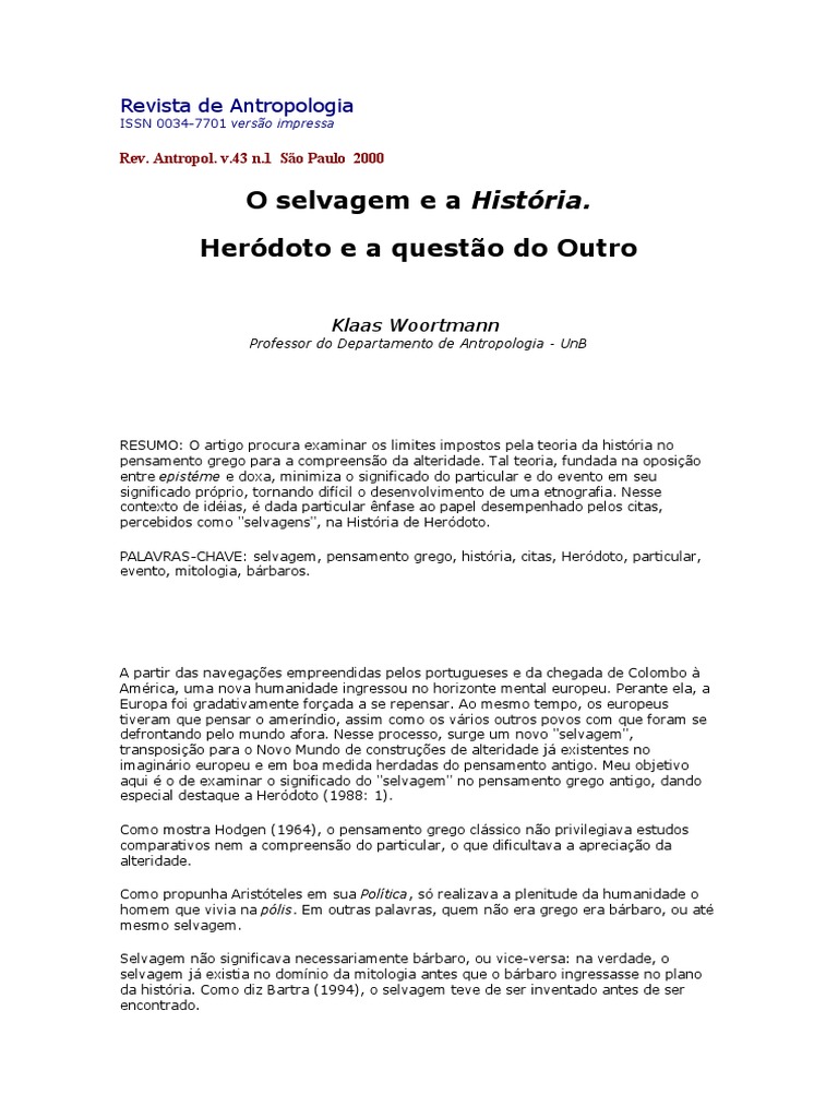 WOORTMANN, Klaas. O Selvagem e A História | PDF | Amazonas | Science