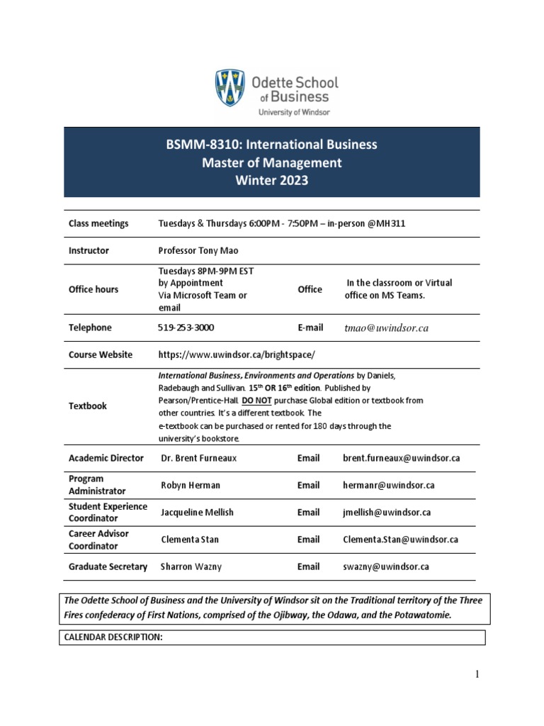 BSMM-8310-004 Tentative Course Outline W2023 | PDF | International ...