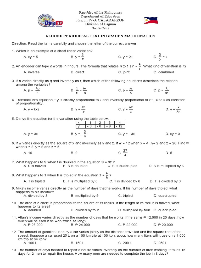 Second Periodical Math 9 | PDF | Exponentiation | Equations