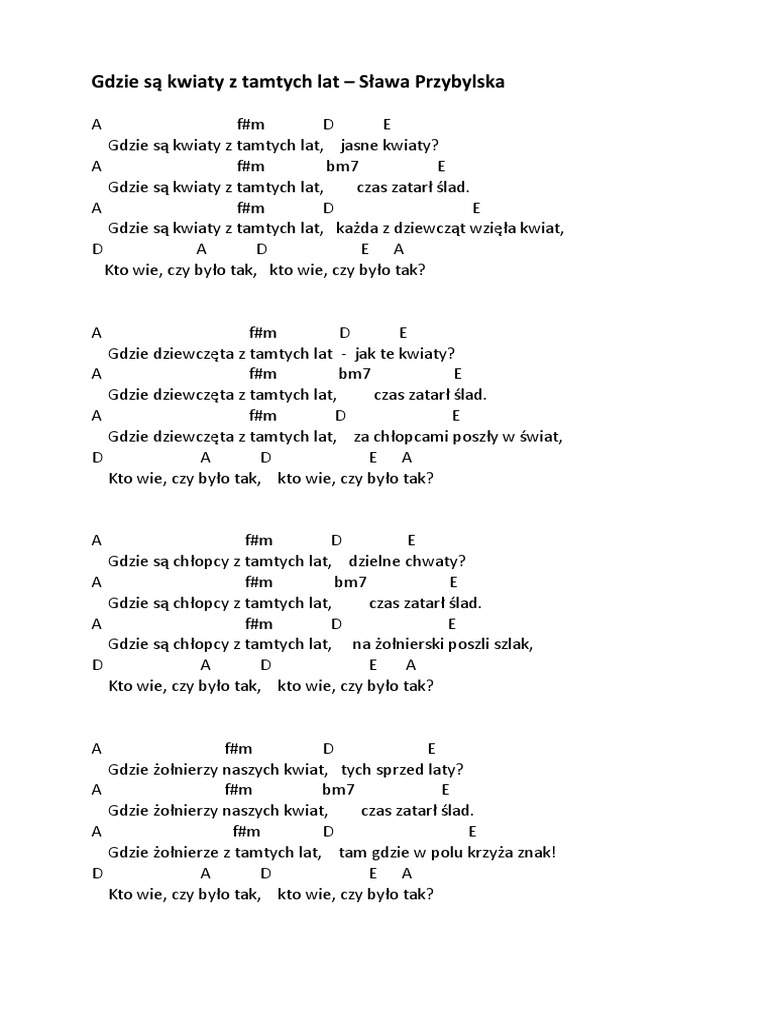Gdzie Są Kwiaty Z Tamtych Lat | PDF