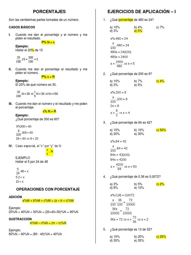 Porcentajes y operaciones con porcentajes: ejercicios de aplicación | PDF