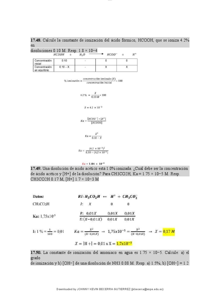 Quimica Ejercicios de Acidos y Bases Espe | PDF | Ácido | Constante de disociación ácida