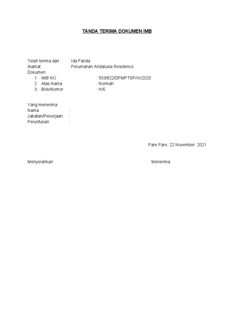 Tanda Terima IMB Normah | PDF
