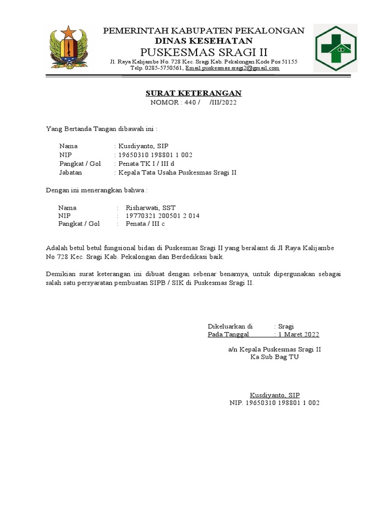 Contoh Surat Keterangan Dari Atasan Instansi Kerja | PDF