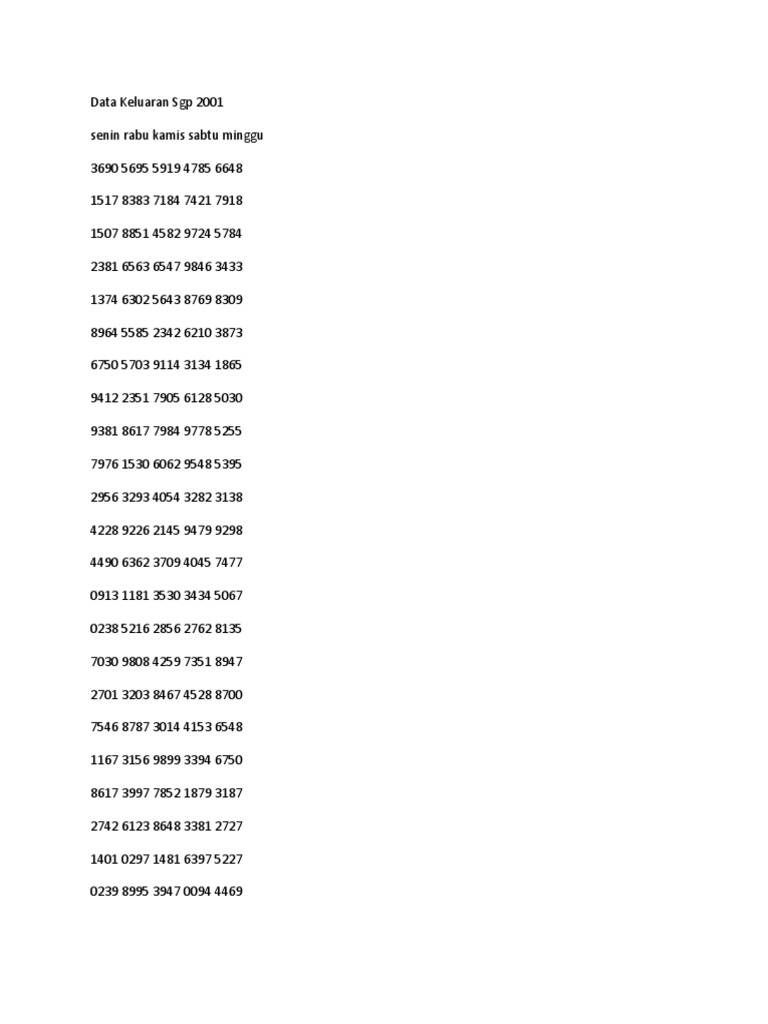 Data Keluaran SGP 2001 | PDF